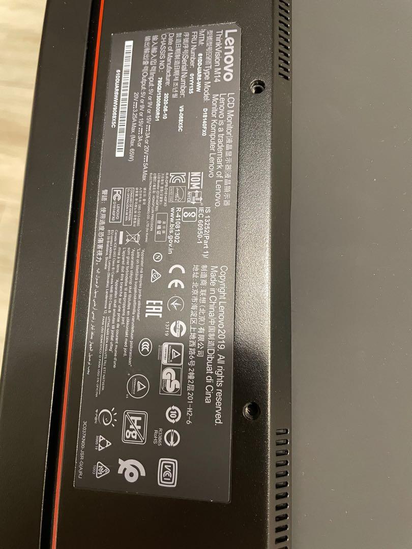Lenovo Thinkvision M14, Computers & Tech, Parts & Accessories, Monitor ...
