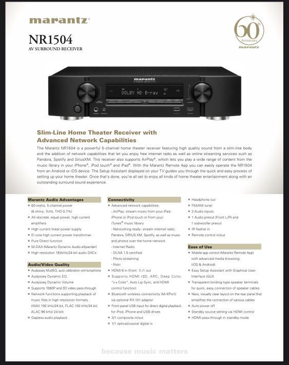 MARANTZ NR1504 AV RECEIVERS, Audio, Soundbars, Speakers & Amplifiers on Carousell
