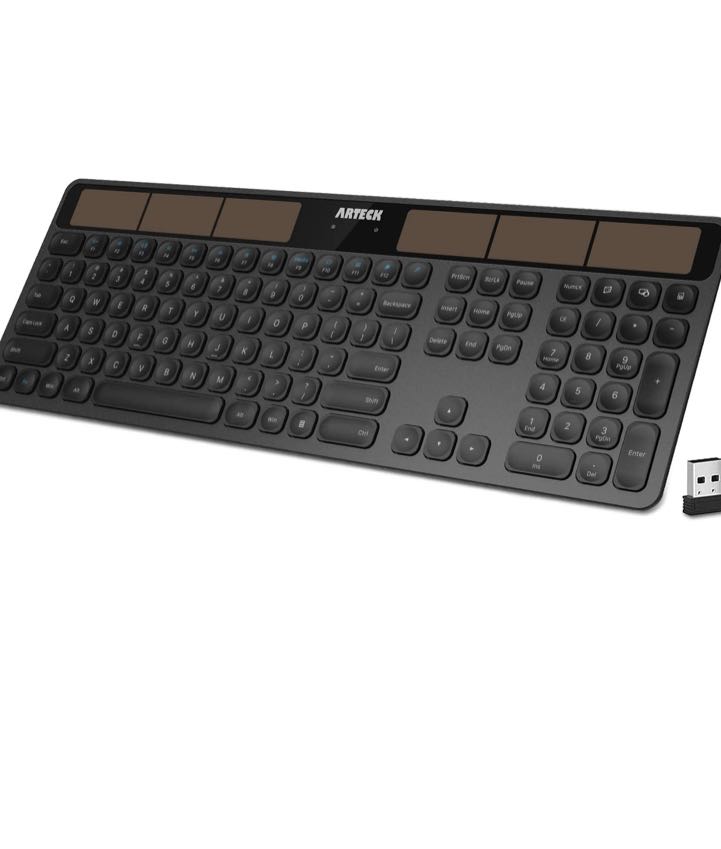 Arteck Wireless Solar Keyboard Full Size Solar Recharging Keyboard for ...