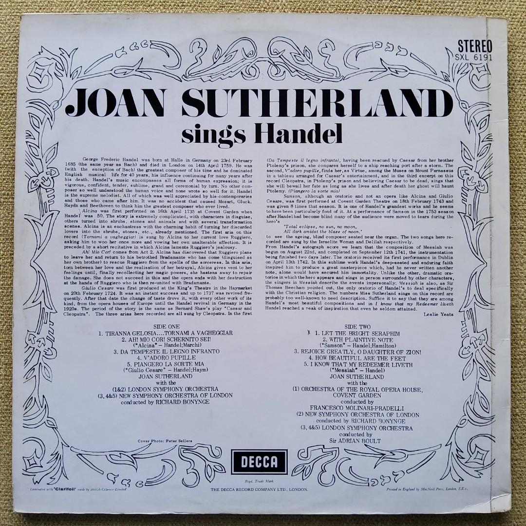 Joan Sutherland sings Handel DECCA SXL 6191 Audiophile, Hobbies & Toys ...