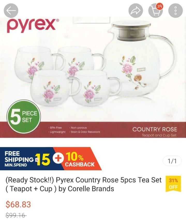 Pyrex Rose hi tea set, Furniture & Home Living, Kitchenware & Tableware ...