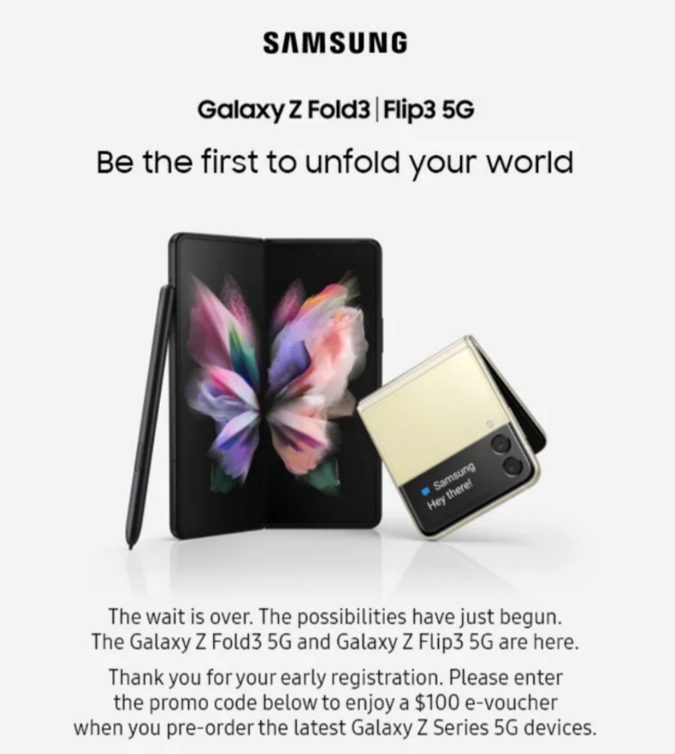 Samsung promo code for pre-order for Z fold 3/Z flip 3, Mobile Phones ...