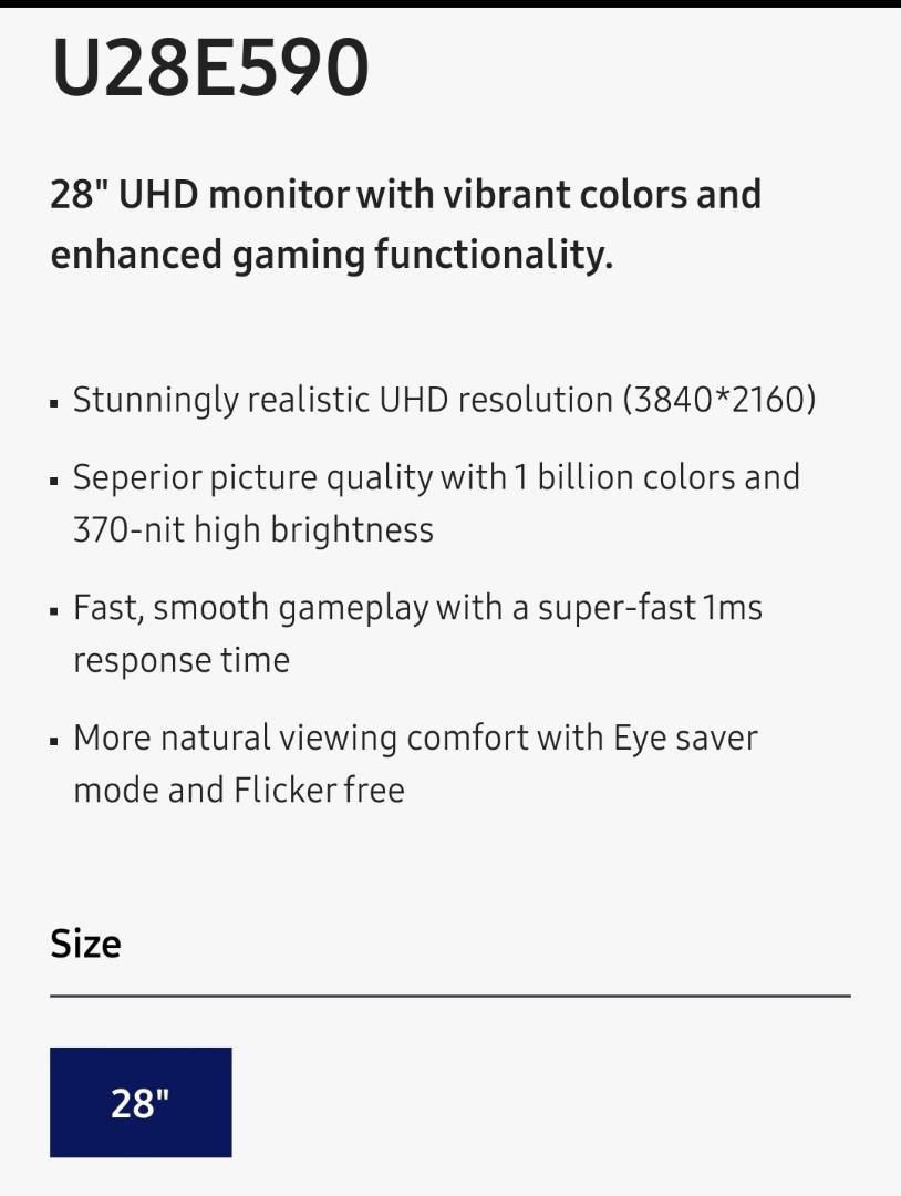 28" Samsung Monitor U28E590, Computers & Tech, Parts & Accessories ...