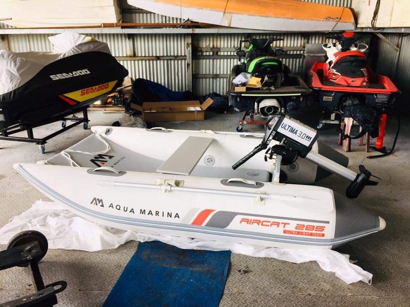 Aqua Marina AirCat 2.85m inflatable catamaran fishing boat + 3hp ...