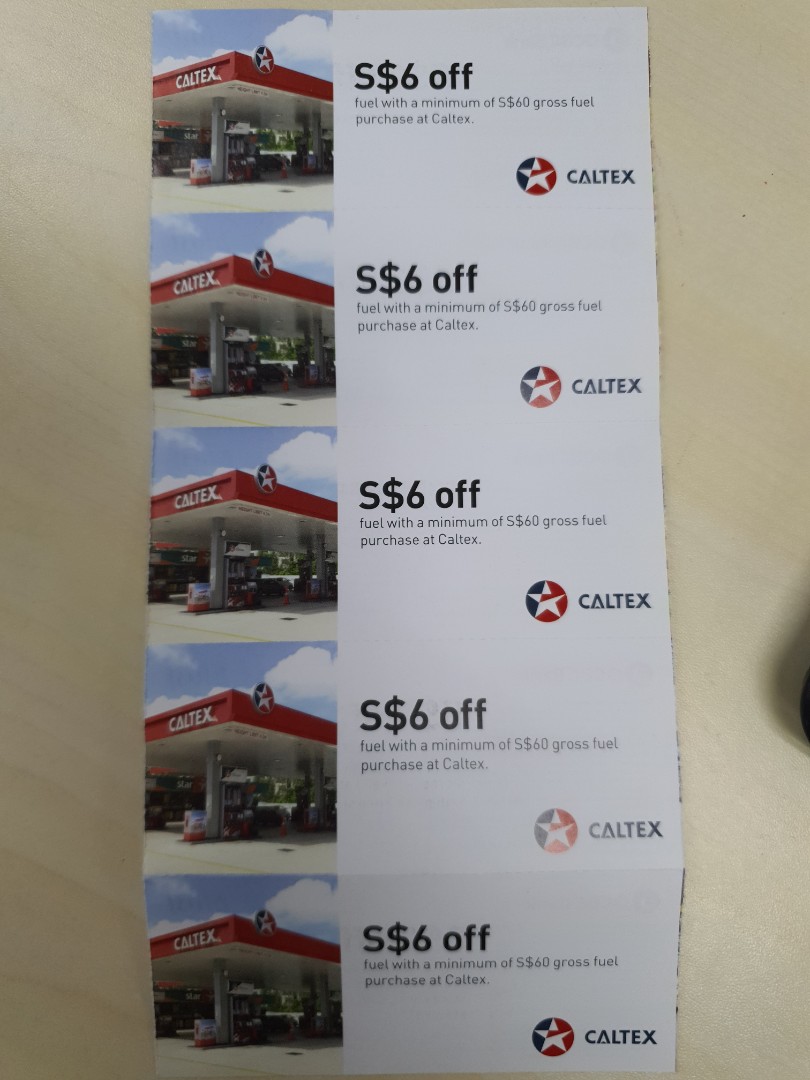 Caltex voucher x 5pcs, Tickets & Vouchers, Vouchers on Carousell