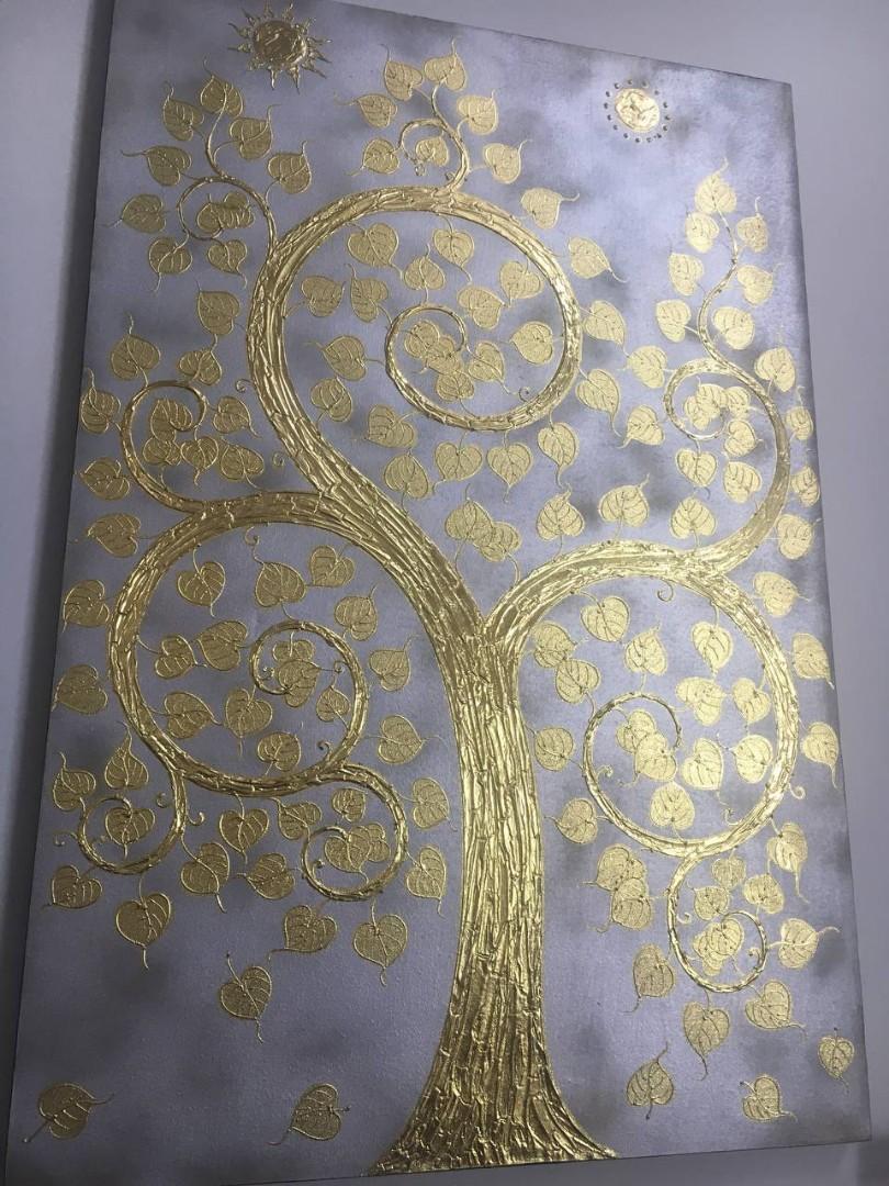 golden tree of life art oil painting pokok emas perhiasan art work ...