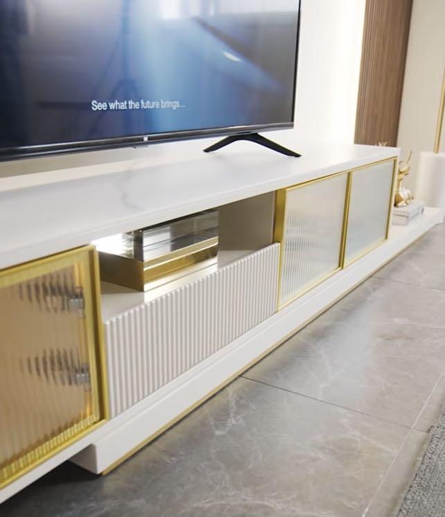 INSTOCK Real stone marble extendable TV console, Furniture & Home ...