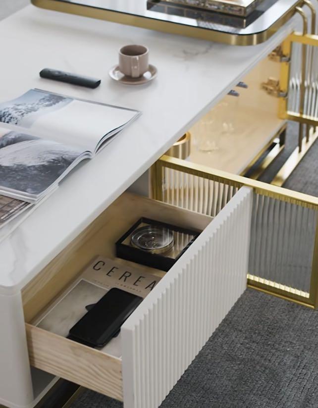 INSTOCK Real stone marble extendable TV console, Furniture & Home ...