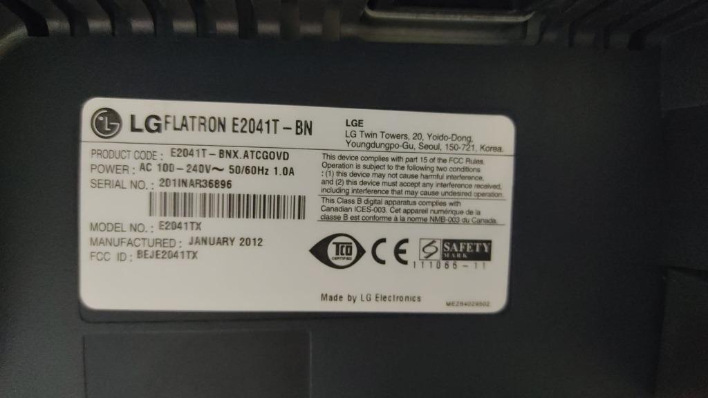 LG E2041T - 20" Monitor, Computers & Tech, Parts & Accessories, Monitor ...
