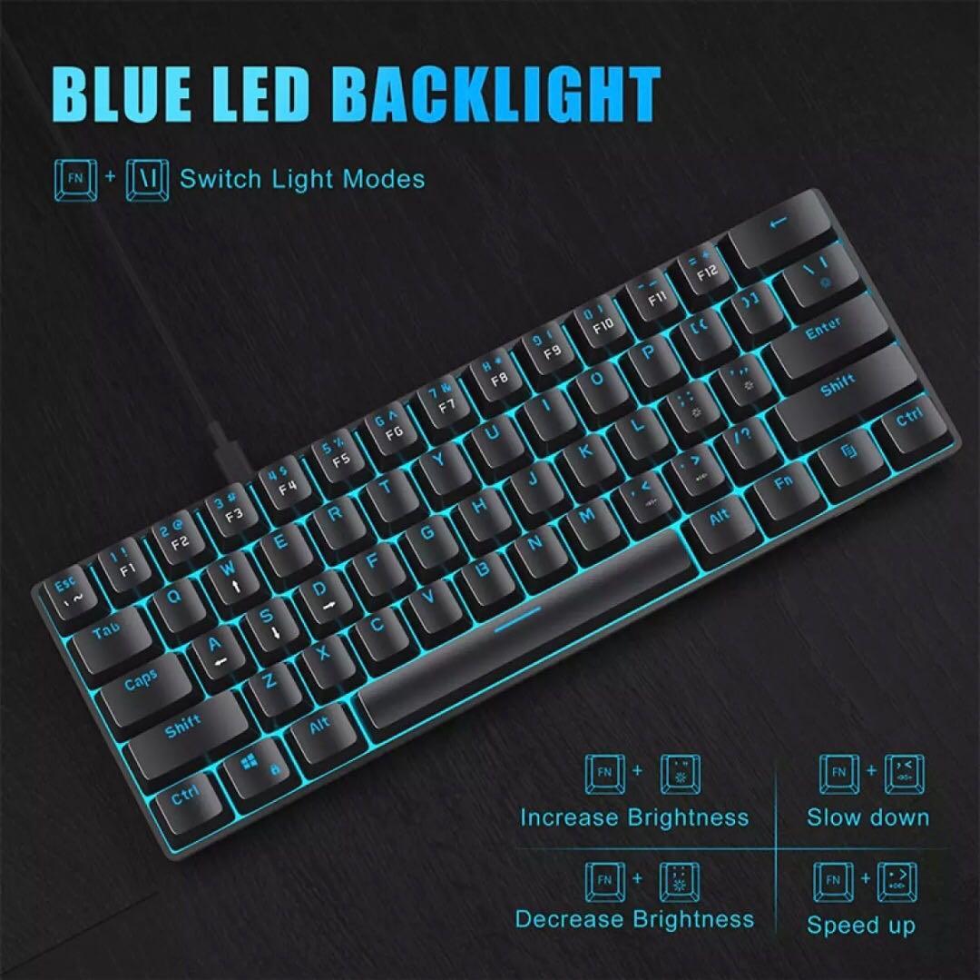 Magegee 60% wired mechanical keyboard with blue backlight, Computers ...