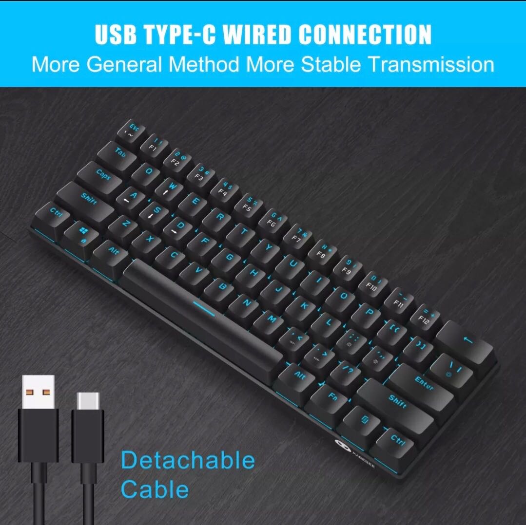 Magegee 60% wired mechanical keyboard with blue backlight, Computers ...