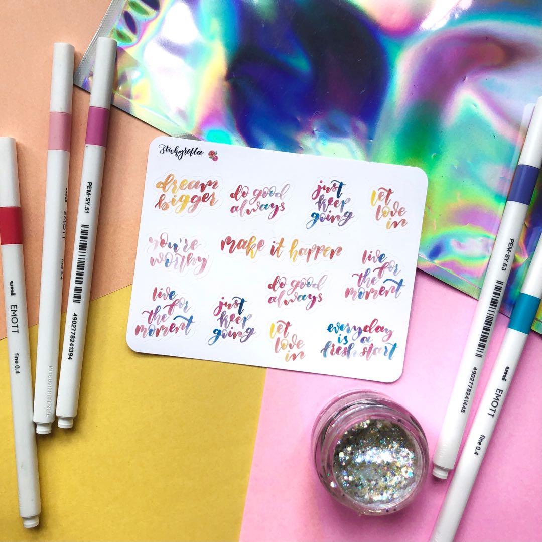 Q001 Watercolour Inspirational Quotes Stickers (2 Types) | Planner and ...