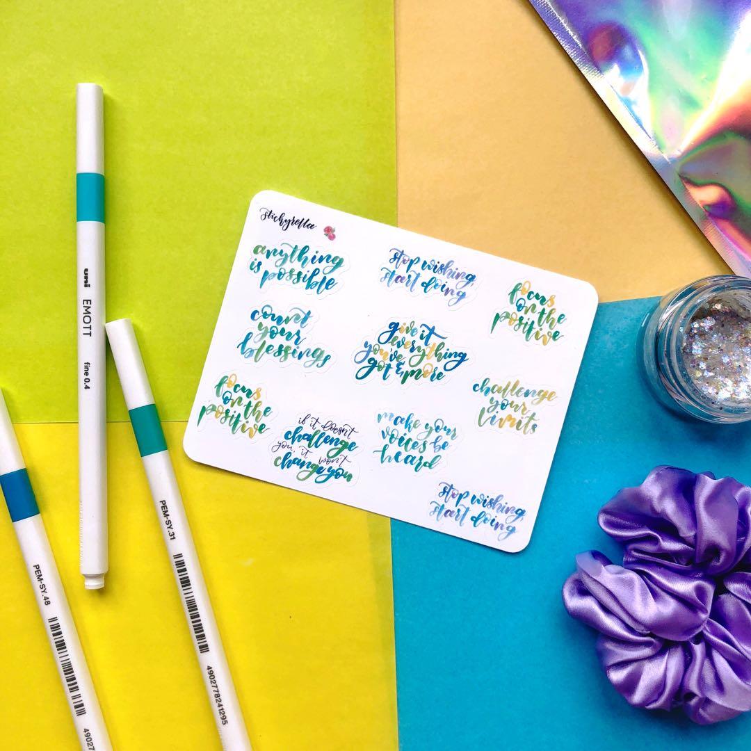 Q001 Watercolour Inspirational Quotes Stickers (2 Types) | Planner and ...