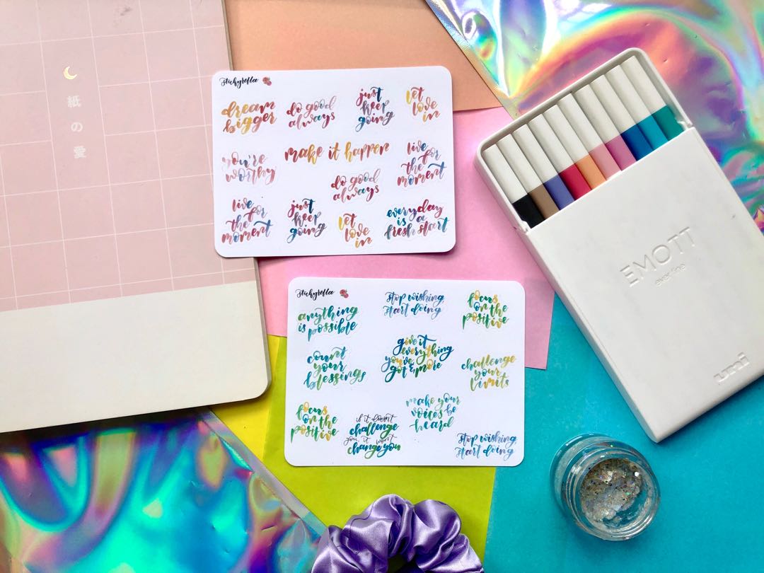 Q001 Watercolour Inspirational Quotes Stickers (2 Types) | Planner and ...