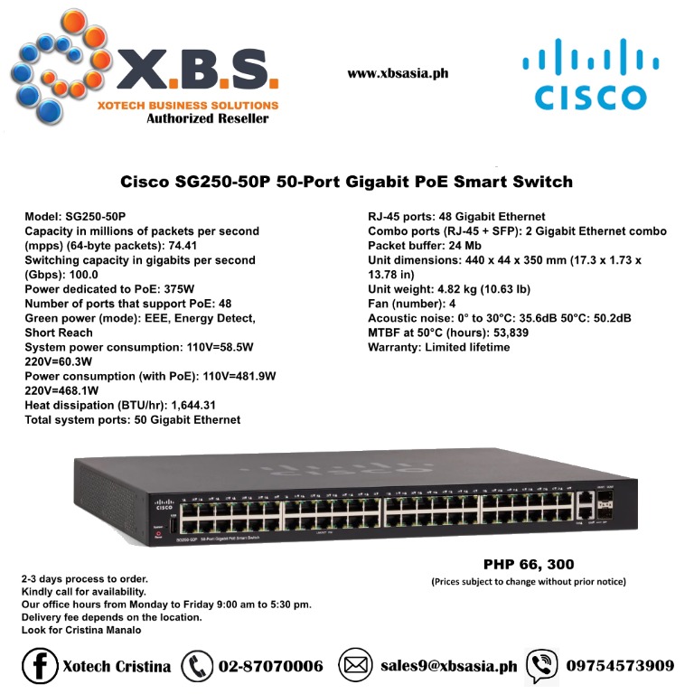 Cisco SG250-50P 50-Port Gigabit PoE Smart Switch, Computers & Tech, Parts & Accessories ...
