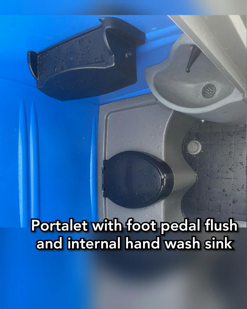 Portable toilet and portalet with flush and handwash sink, Everything ...