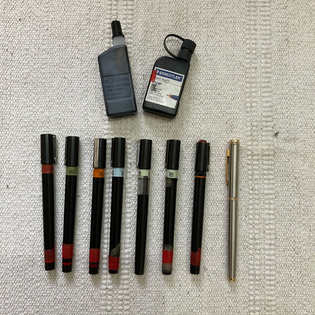 SET OF 8 Rotring Tech Pens w/ FREE Fountain Pen and Ink, Hobbies & Toys ...