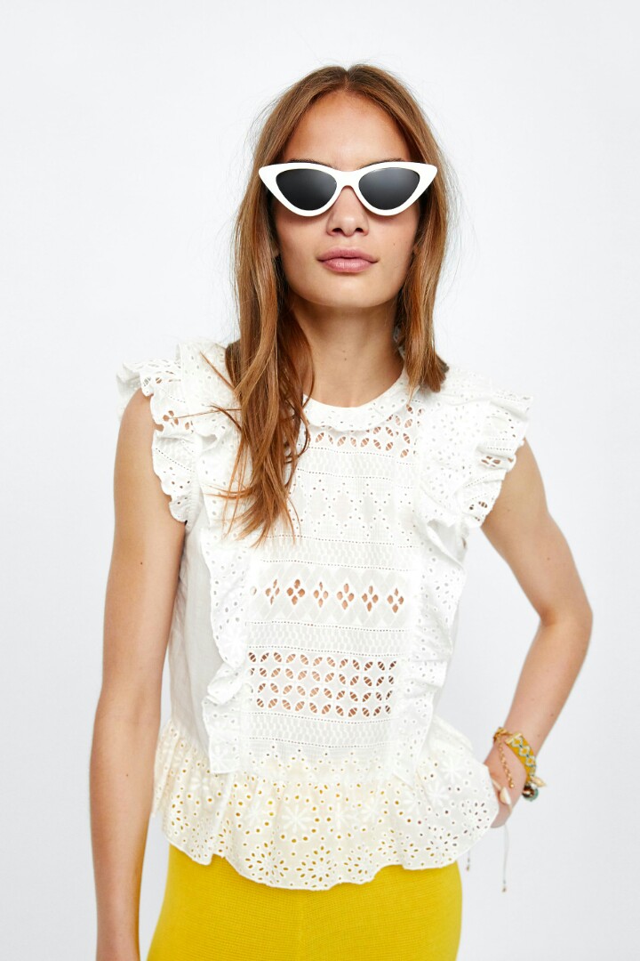 Zara White Cutwork Embroidery Sleeveles Top, Women's Fashion, Tops ...