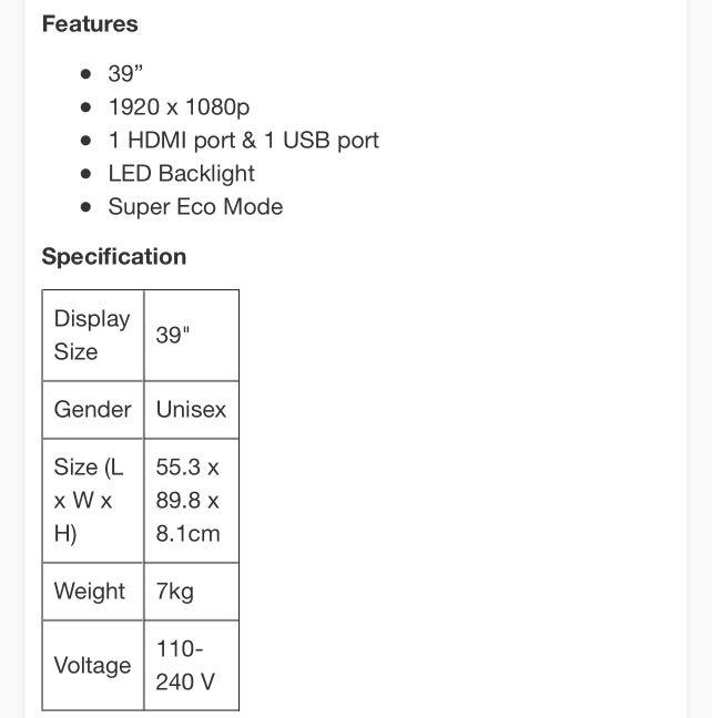 Sharp Aquos LED TV 39”, TV & Home Appliances, TV & Entertainment, TV on ...