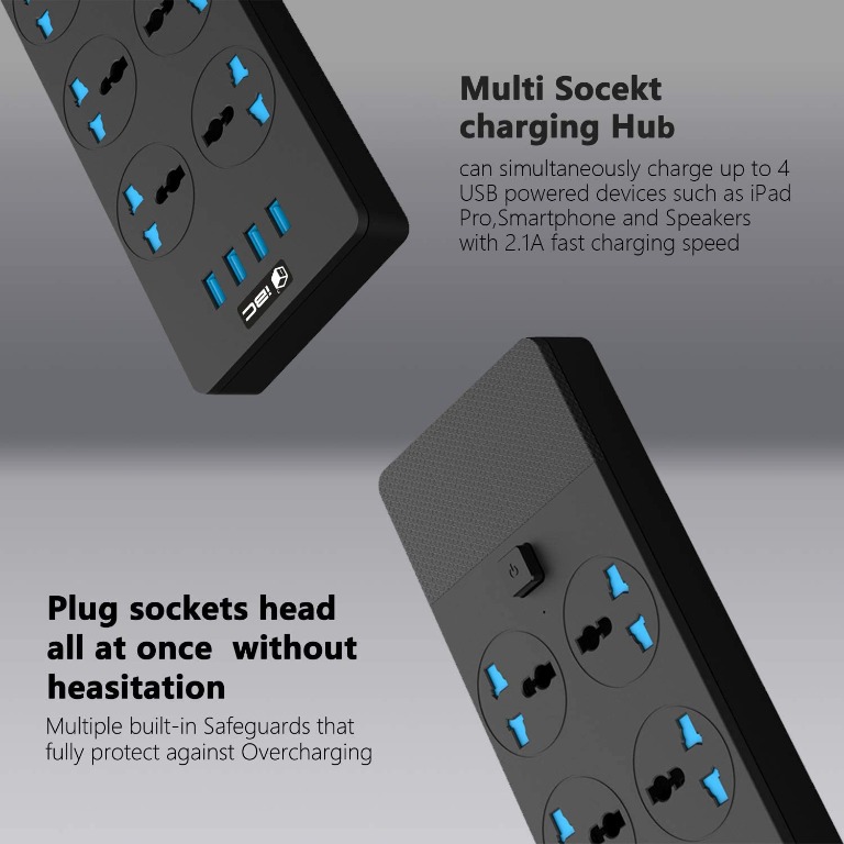 Universal Power Strips Extension Lead USB Wall Plug Adapter, 3 Way ...