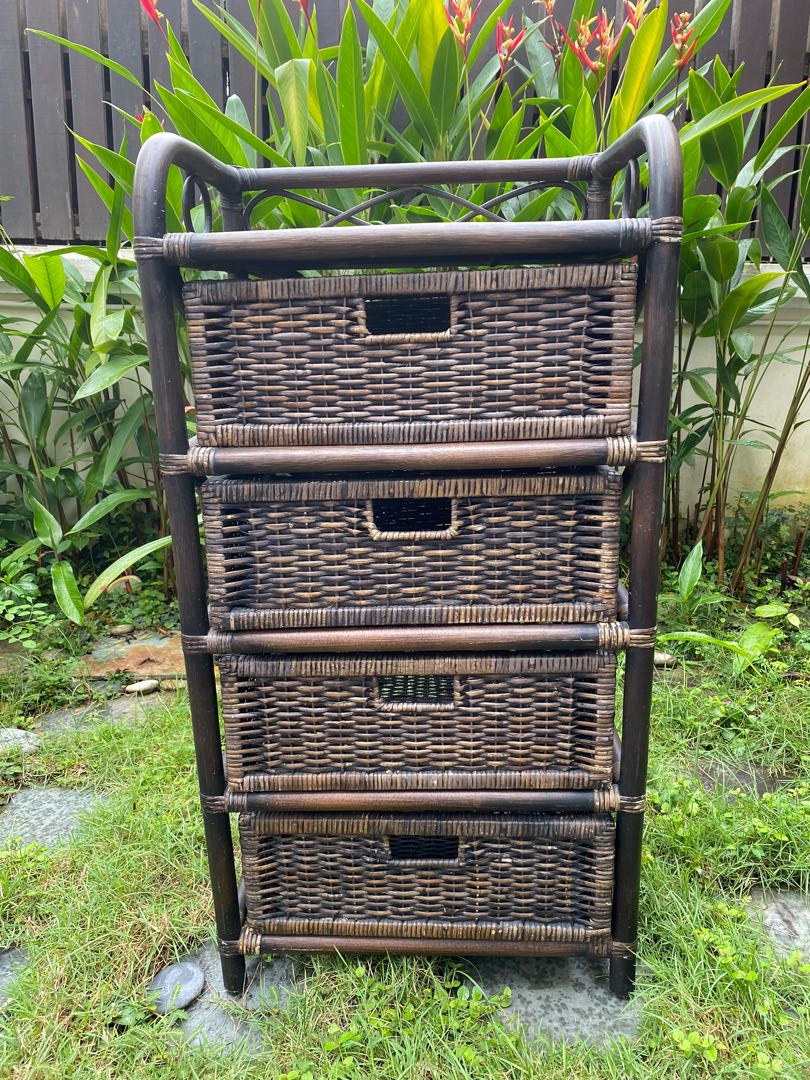 Vintage rattan drawer / rattan shelves/ Rattan Cabinet/bamboo drawer ...