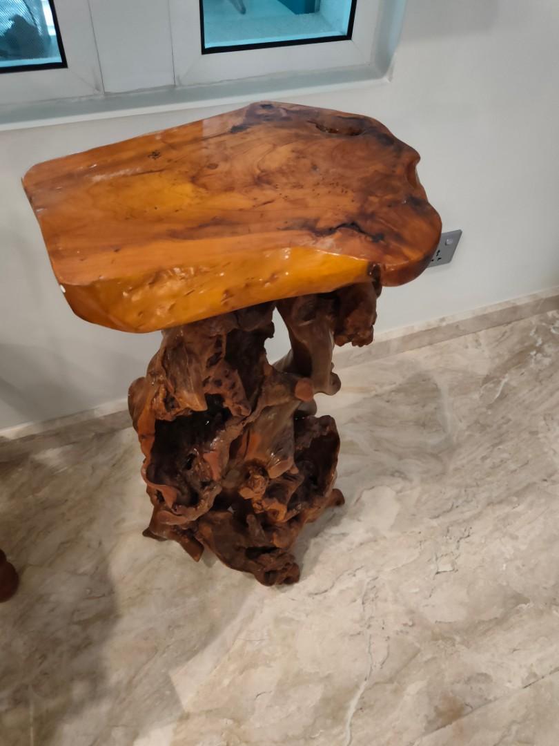 vintage old wood bark display standing table meja kayu lama rustic ...