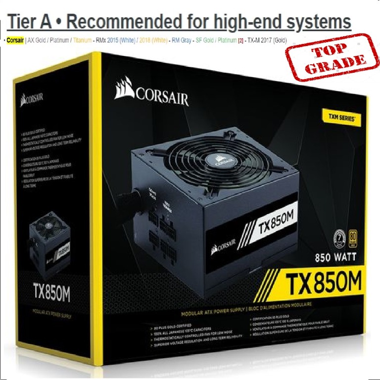 Corsair TX-M Series™ TX850M — 850 Watt 80 Plus® Gold Certified PSU (Tier A), Computers & Tech ...