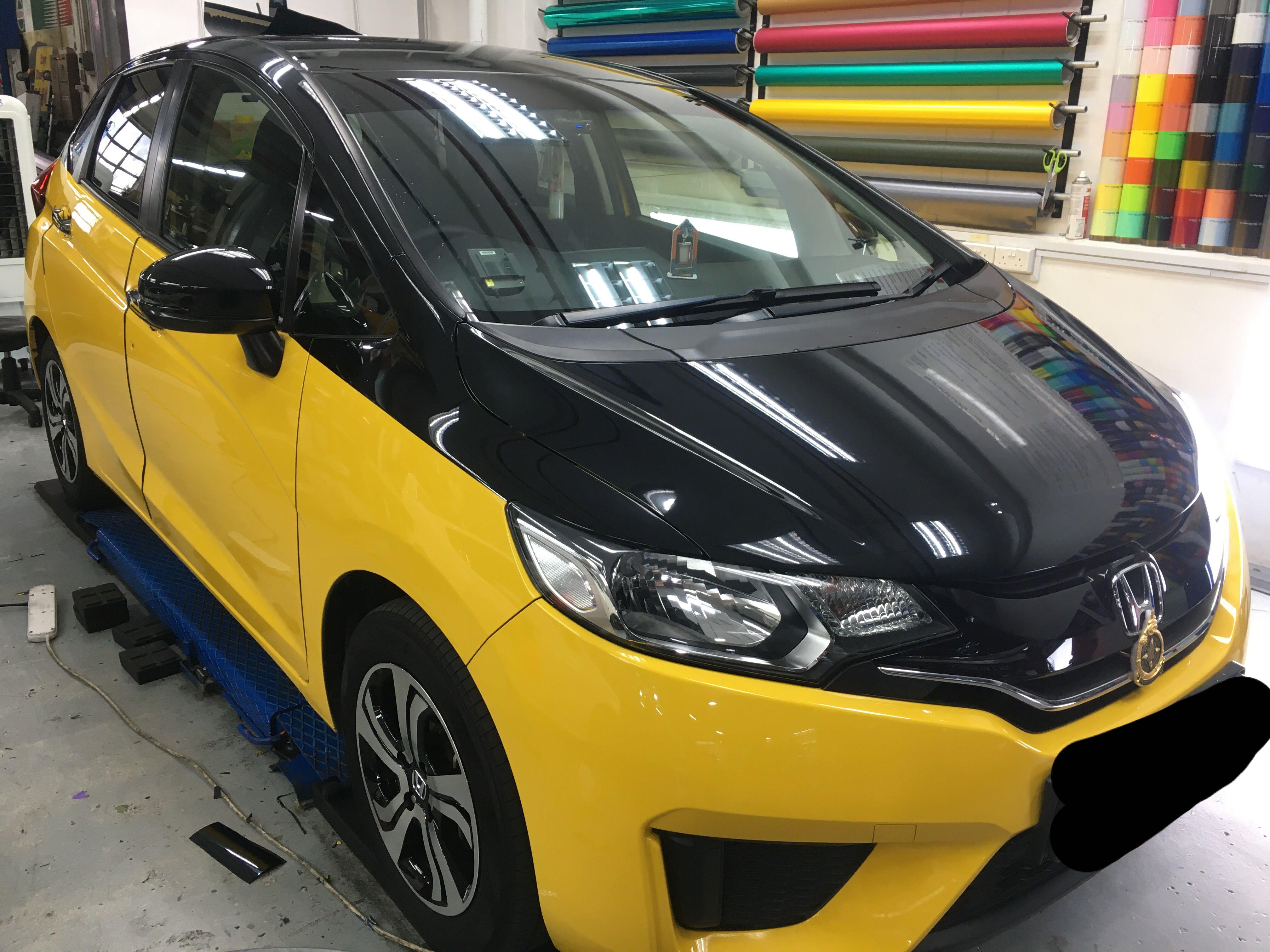 Honda Fit half cut gloss black wrap, Car Accessories, Car Workshops ...
