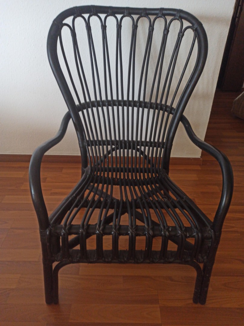 IKEA rattan chair with footstool, Furniture & Home Living, Furniture ...