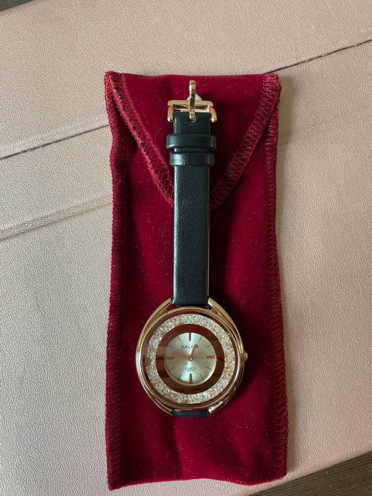 kalier crystal leather watch, Women's Fashion, Watches & Accessories ...