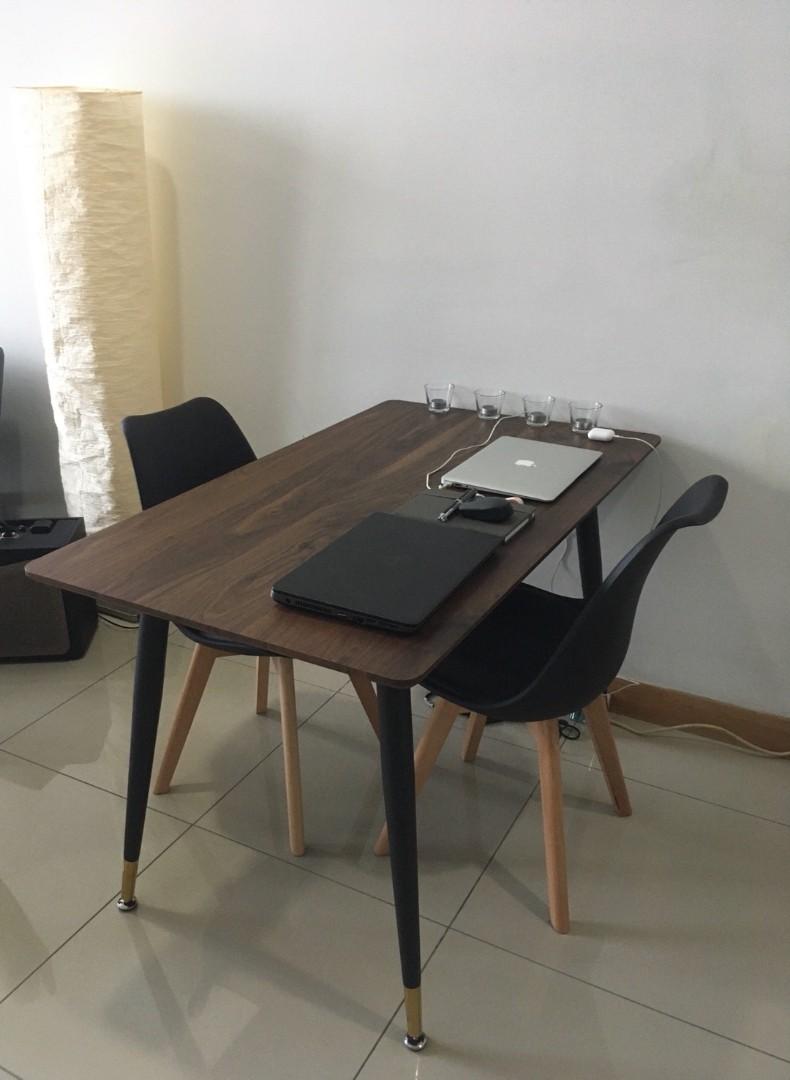 New stock gold leg dining table 4 pax solid wood working table set meja ...