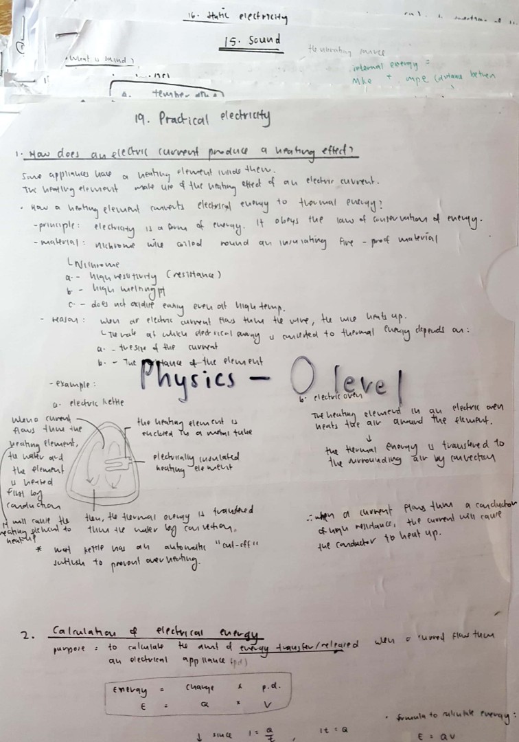 O level Physics Notes (handwritten, including cheat sheet), Hobbies ...