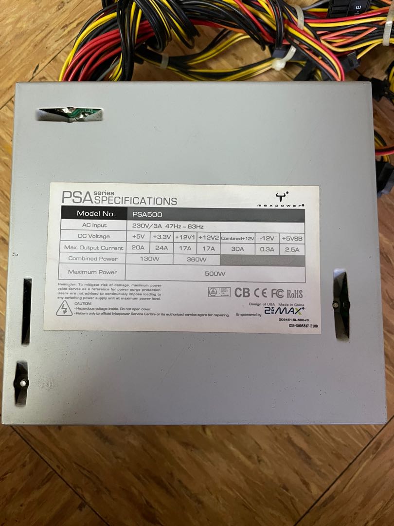 PSA500 500W power supply 火牛, 電腦＆科技, 電腦周邊及配件, 硬碟及儲存器 - Carousell