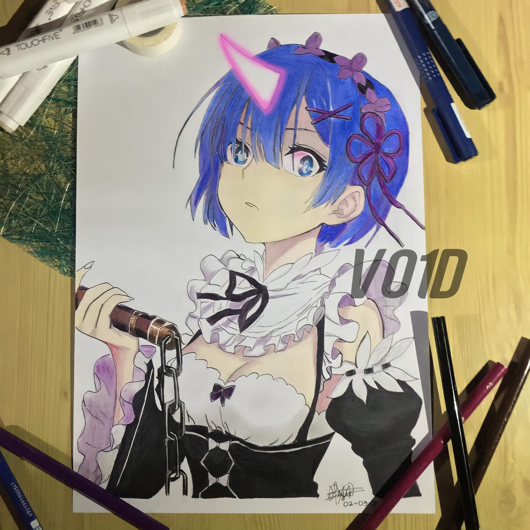 REM from Re:Zero in Colored Pencil Drawing, Hobbies & Toys, Stationary ...
