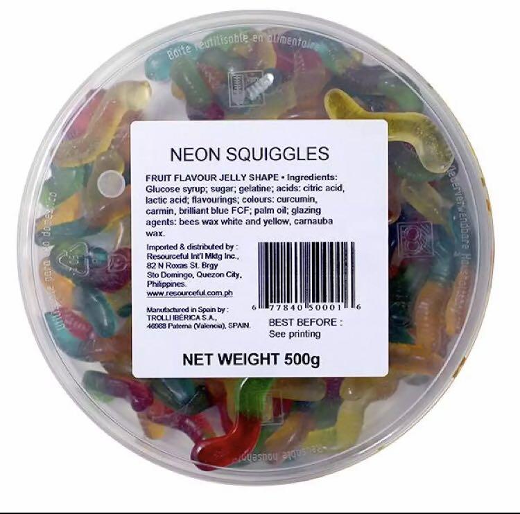 Trolli Neon Squiggles Gummy Candies 500g, Food & Drinks, Packaged ...