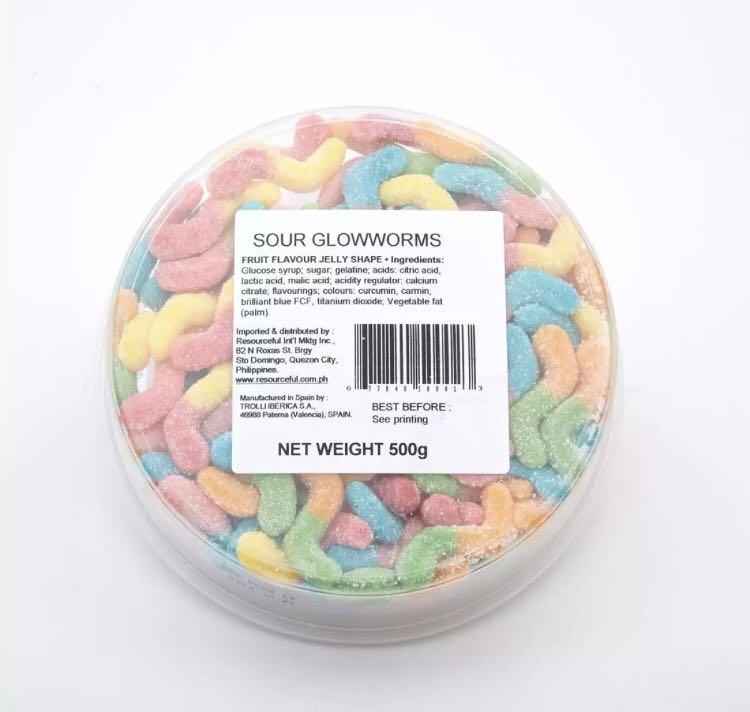 Trolli Sour Glow Worms Gummy Candies 500g, Food & Drinks, Packaged ...