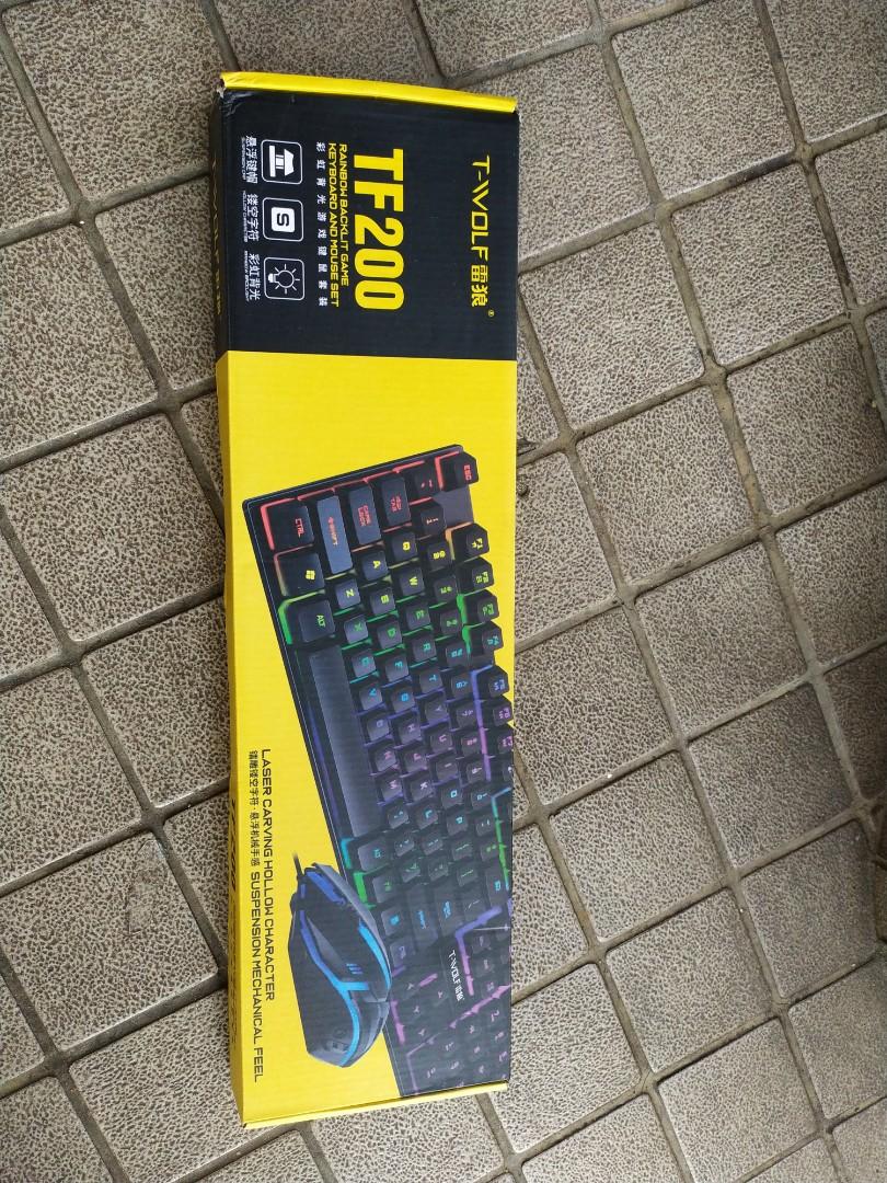 T-Wolf TF200 rainbow backlit game keyboard and mouse set, Computers ...
