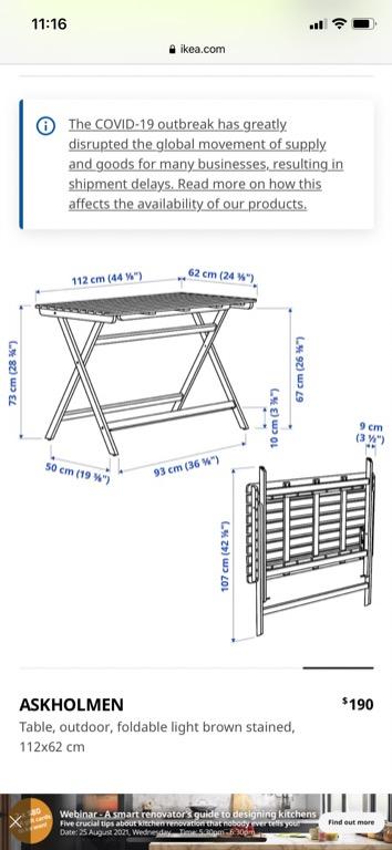 Ikea ‘Askholmen’ Table, Furniture & Home Living, Outdoor Furniture on ...