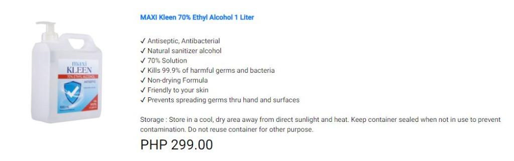 MAXI KLEEN 70% ETHYL ALCOHOL, Beauty & Personal Care, Sanitizers ...