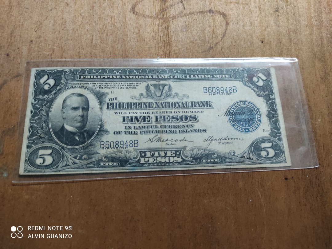 old peso bill five pesos philippine national bank, Hobbies & Toys ...