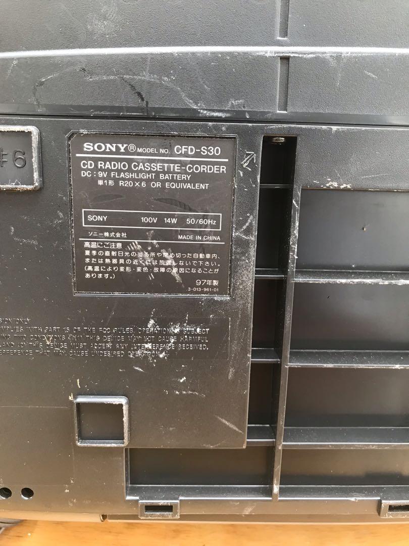 SONY CFD-S30 CD RADIO CASSETTE-CORDER 100V 14W 50/60Hz, Audio, Other ...