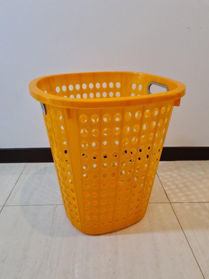Yellow plastic laundry basket, Furniture & Home Living, Home ...
