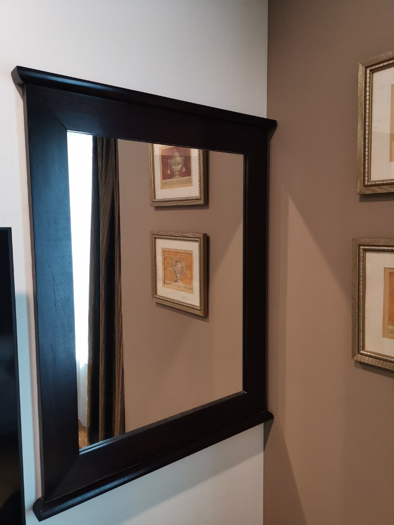 Dark Brown Wood Frame Mirror, Furniture & Home Living, Home Decor ...