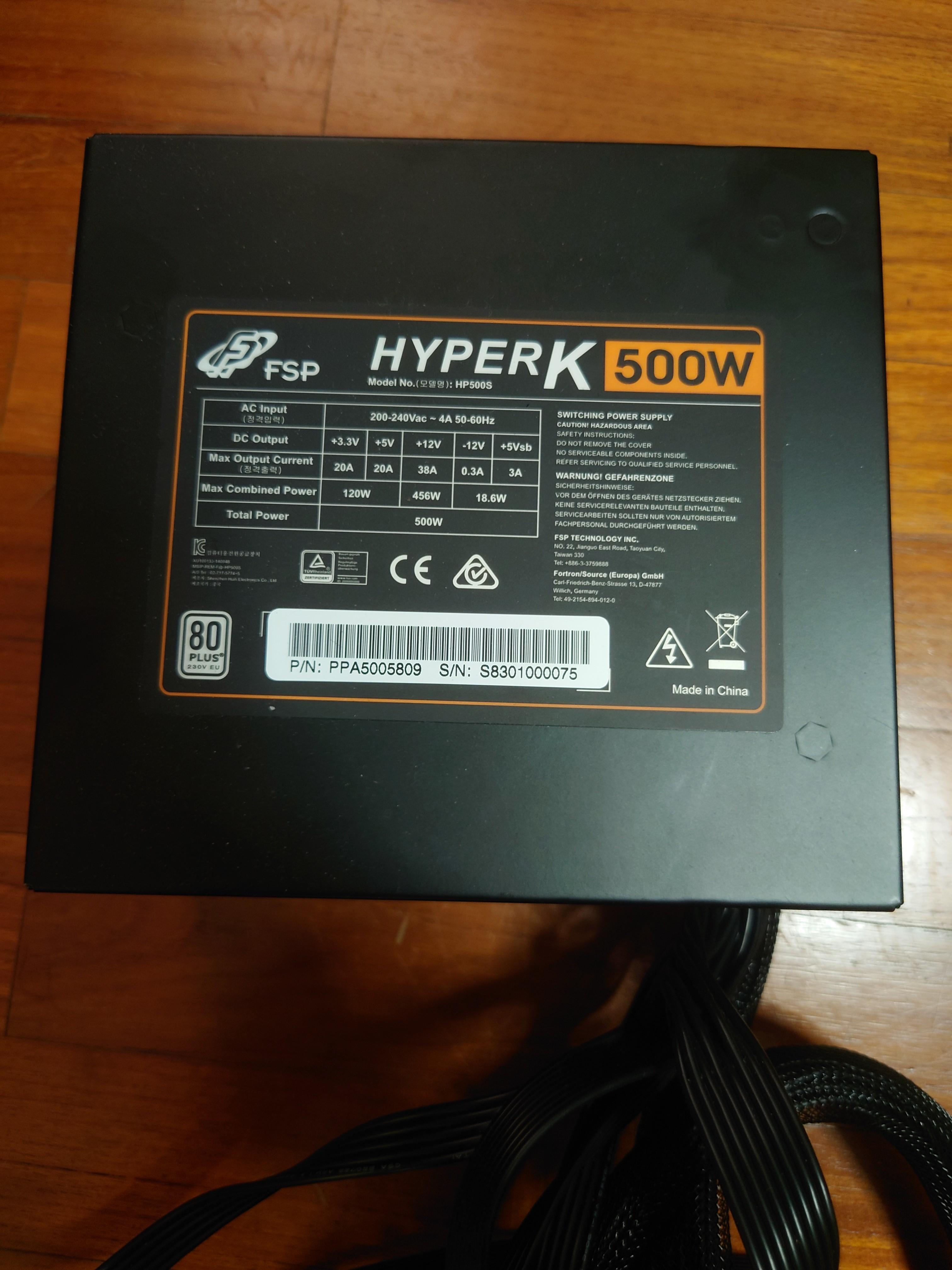 FSP Hyper K 500W Non-Modular Power Supply PSU, Computers & Tech, Parts ...