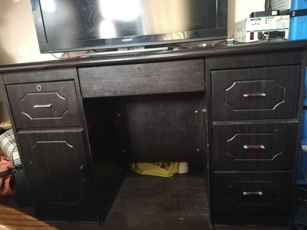 Dark Wood Office / Study Table with 6 Drawers, Furniture & Home Living ...