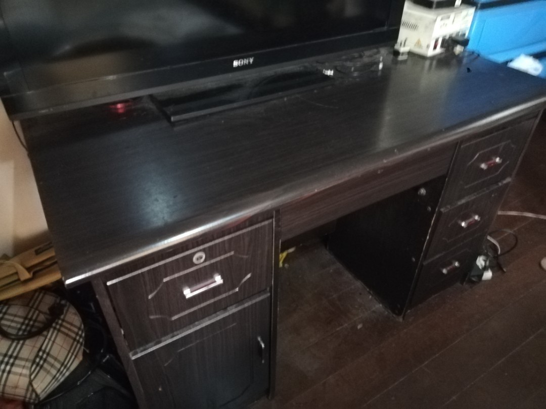Dark Wood Office / Study Table with 6 Drawers, Furniture & Home Living ...