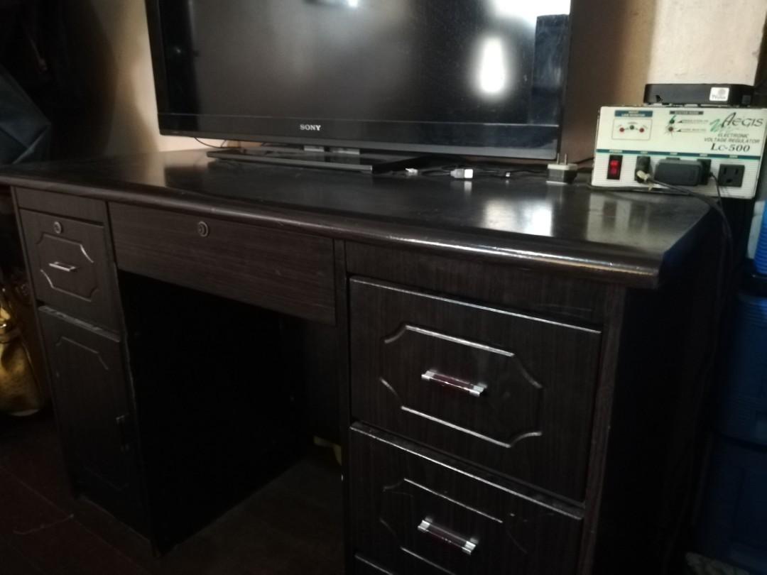 Dark Wood Office / Study Table with 6 Drawers, Furniture & Home Living ...
