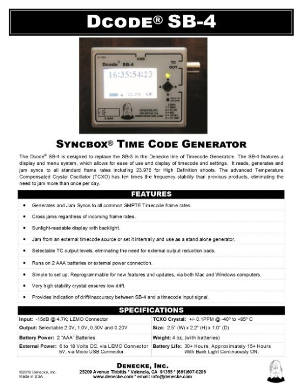 Denecke DCODE® SB-4 SYNCBOX TIME CODE GENERATOR, Audio, Portable Audio ...