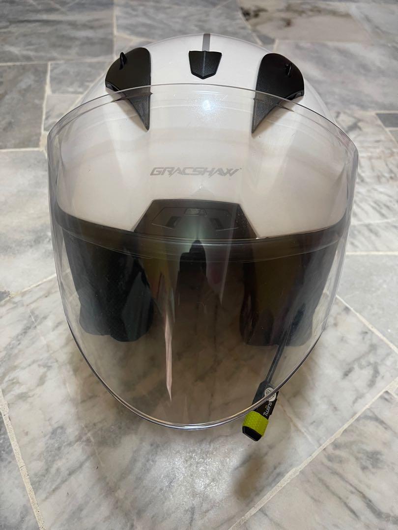 HELMET GRACSHAW DUAL VISOR PLAIN WHITE INCLUDE BLUE TOOTH SPEAKER AND ...
