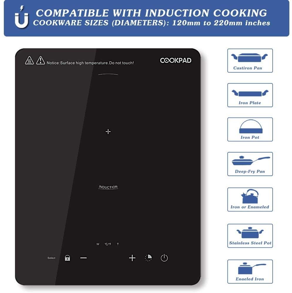 1520) COOKPAD 12" Portable Induction Cooktop,1500W Countertop Burner ...